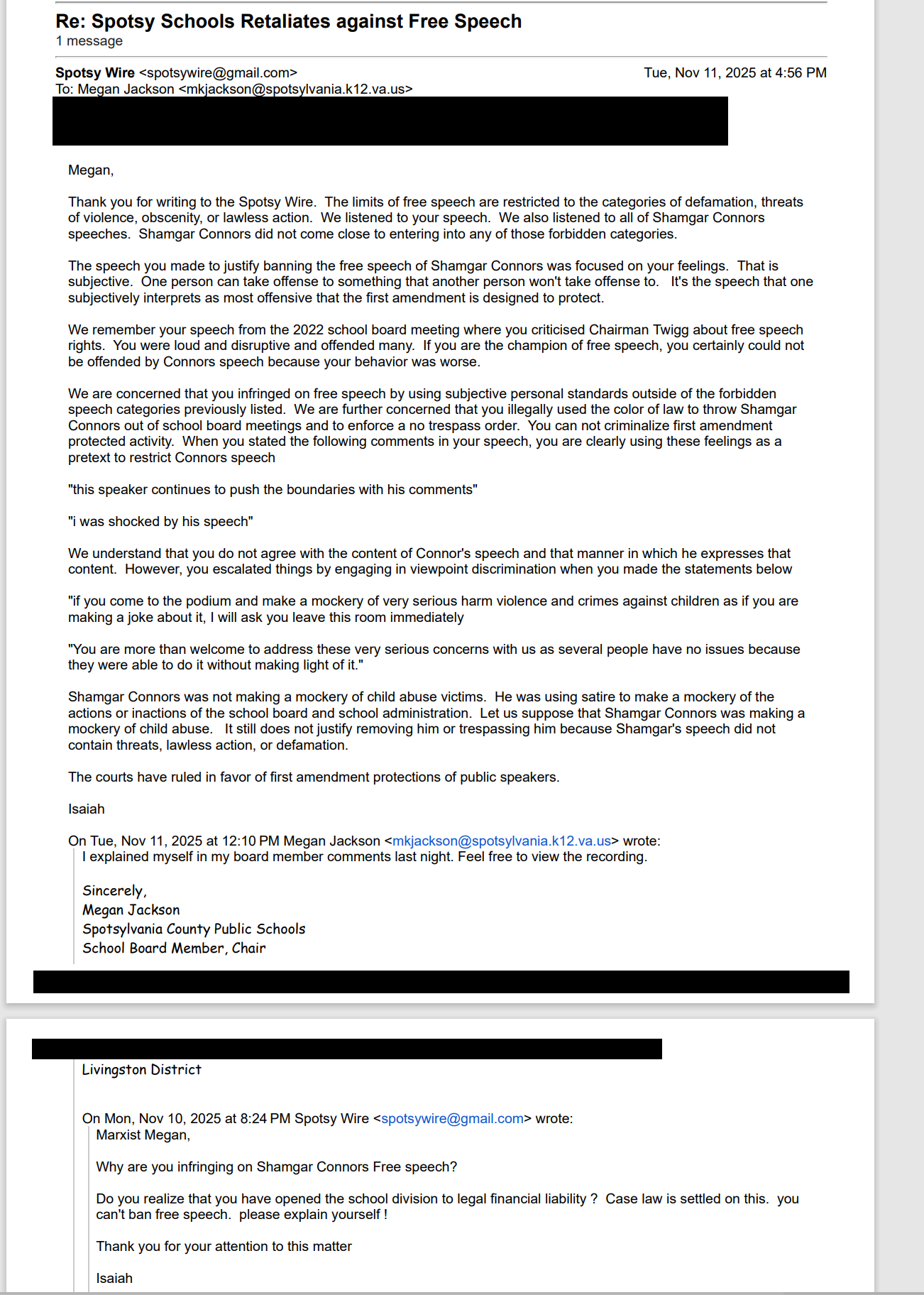 Spotsy Schools Chair Megan Jackson Responds – The Spotsy Wire